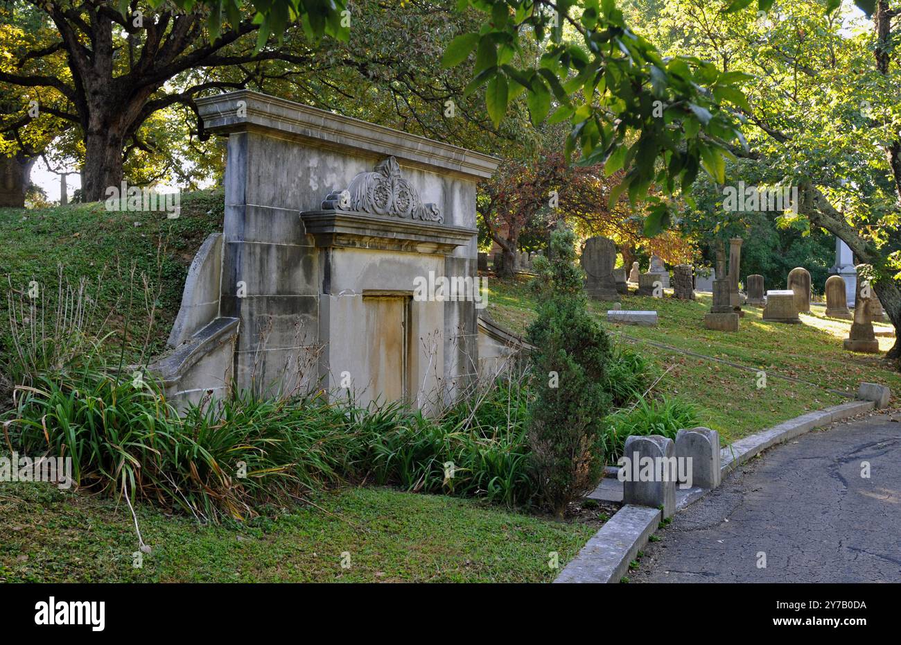 A burial vault in Louisville's historic Cave Hill Cemetery Stock Photo ...