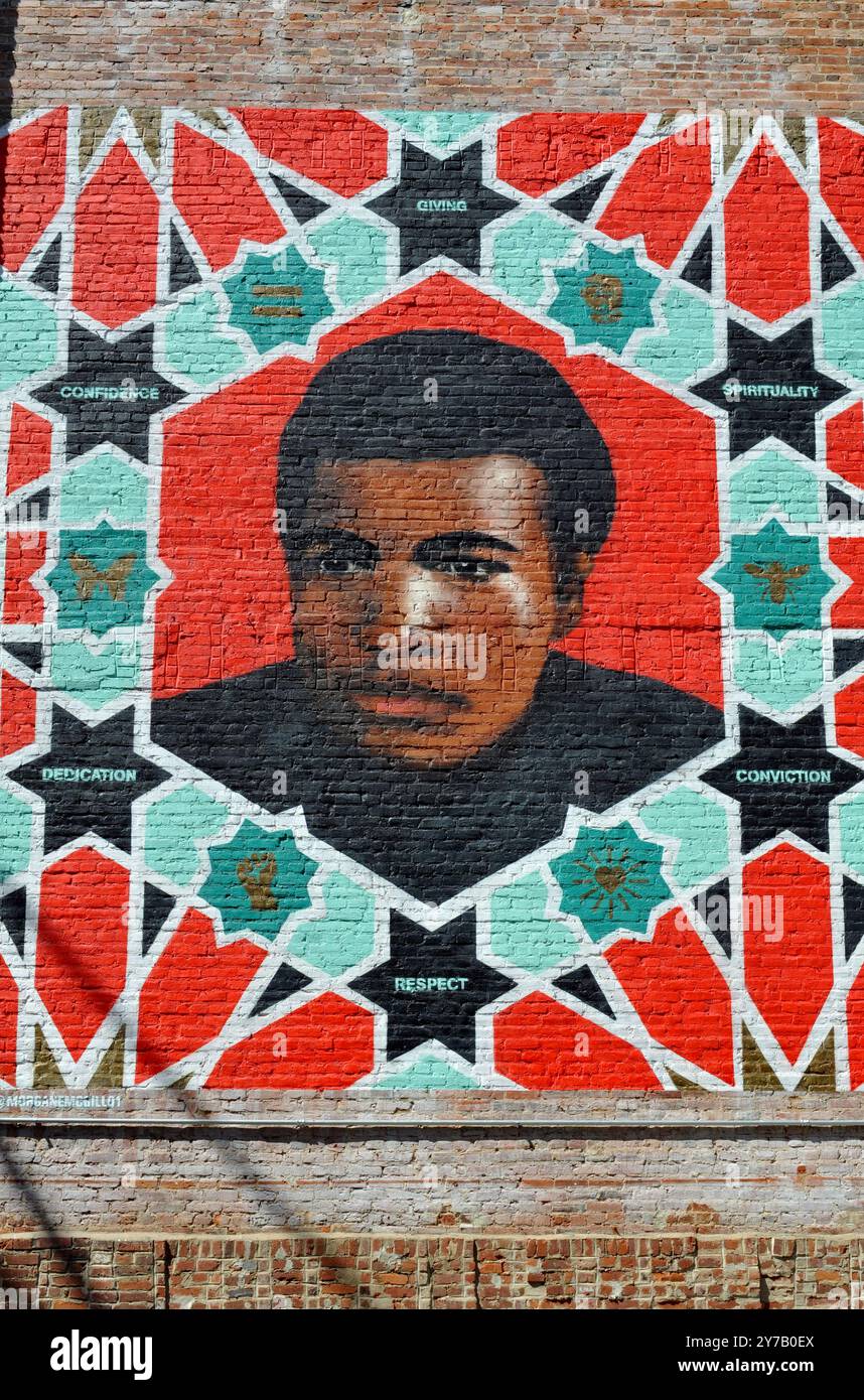 A mural of boxer Muhammad Ali at the Baird Urban Sports Park in ...