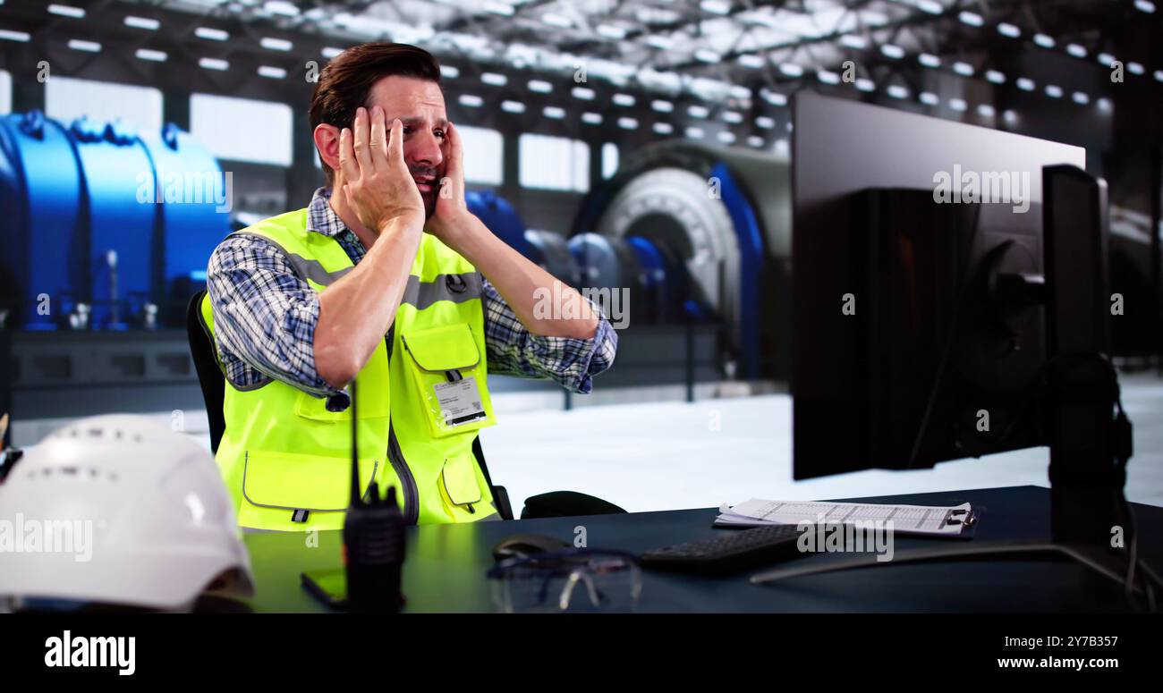 Unhappy Sad Engineer At Power Plant. Oil And Gas Industry Stock Photo ...