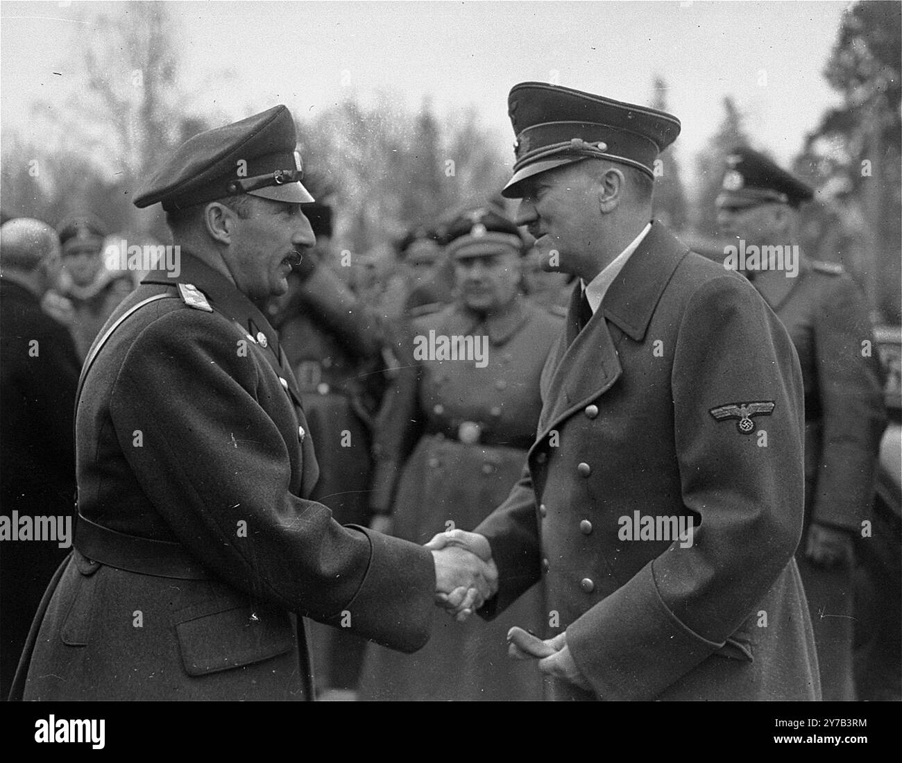 Adolf Hitler greets King Boris of Bulgaria on the occasion of the king ...