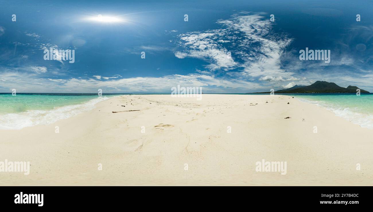 Sandbar with clear ocean water and waves. Camiguin, Philippines. VR 360 ...