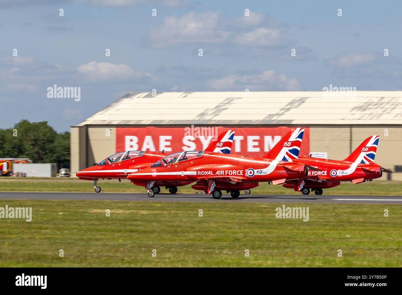 Royal Air Force - Red Arrows BAE Systems Hawk T.1A, taking off from RAF Fairford Stock Photo - Alamy