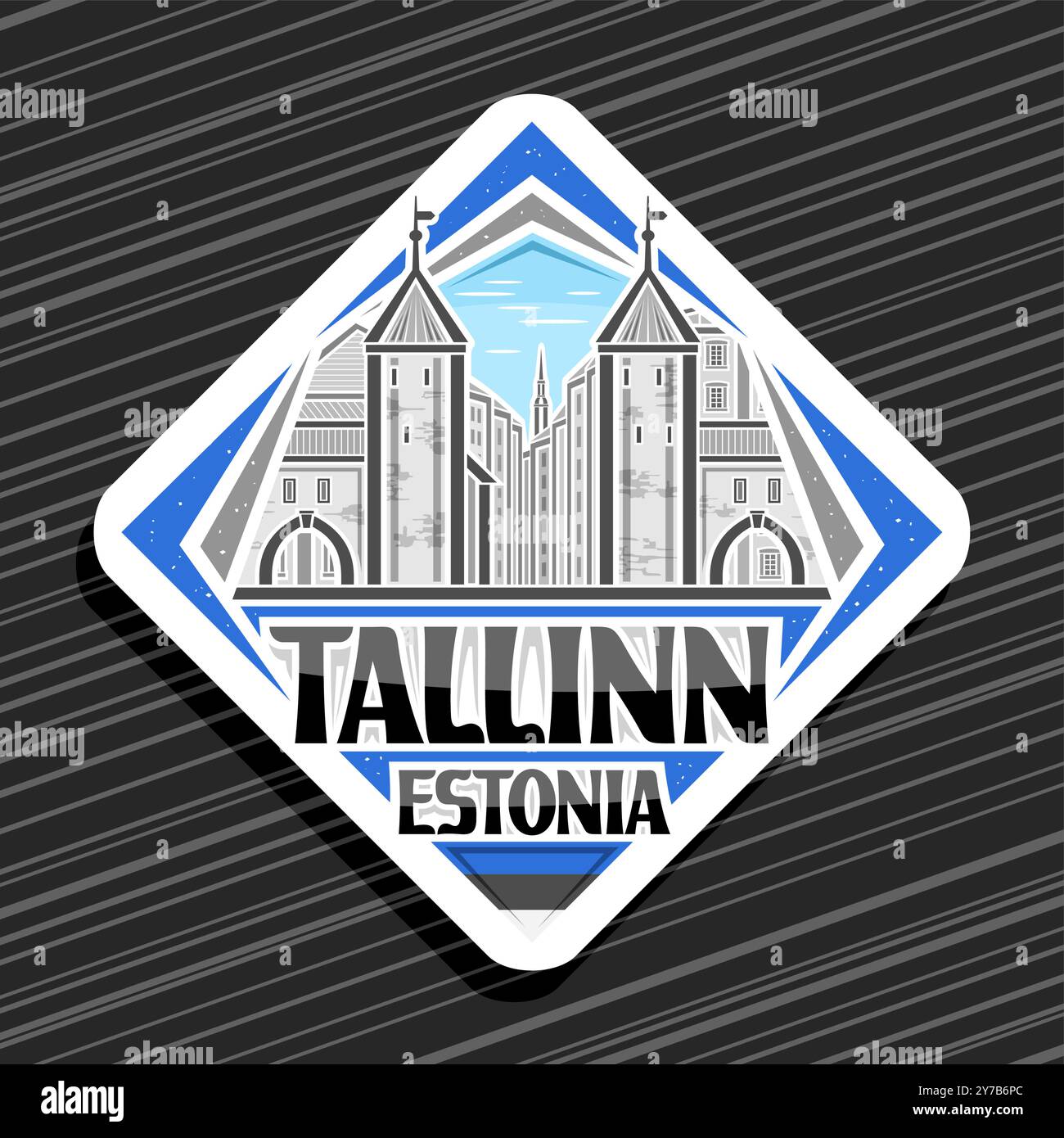 Vector logo for Tallinn, white rhomb road sign with illustration of ...