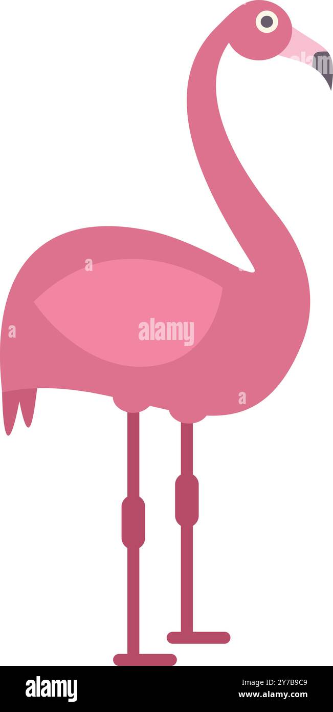 Minimalist illustration of a pink flamingo standing on long legs on a ...