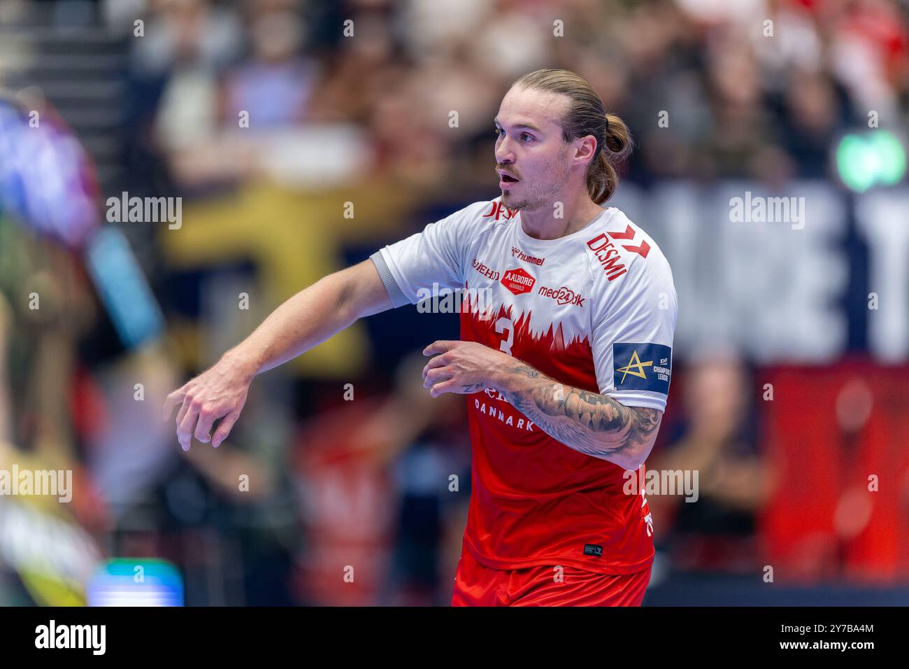 Aalborg, Denmark. 25th, September 2024. Lukas Nilsson (3) of Aalborg Handball seen during the ...