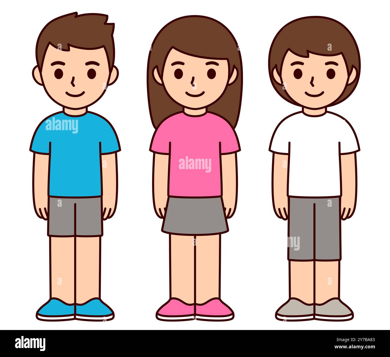 Cute cartoon boy in blue shirt, girl in pink shirt and kid in unisex ...