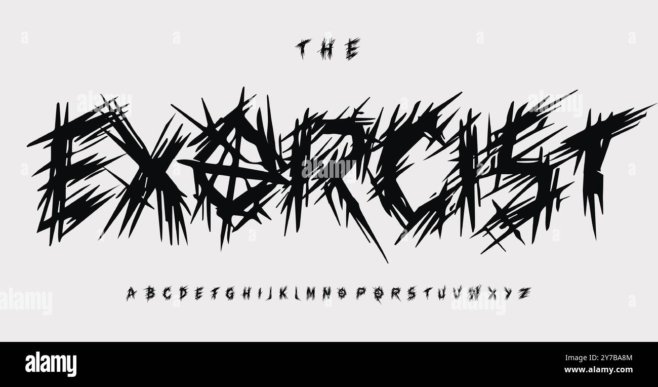 Crazy jagged alphabet, wall scratched letters, eerie chaotic font for ...