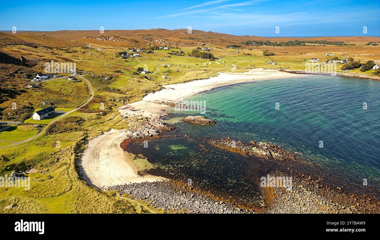 Mellon Udrigle Hamlet Highland Scotland late summer blue sky houses ...