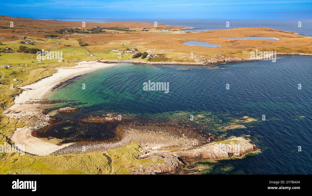 Mellon Udrigle Hamlet Highland Scotland late summer houses the bay sand ...