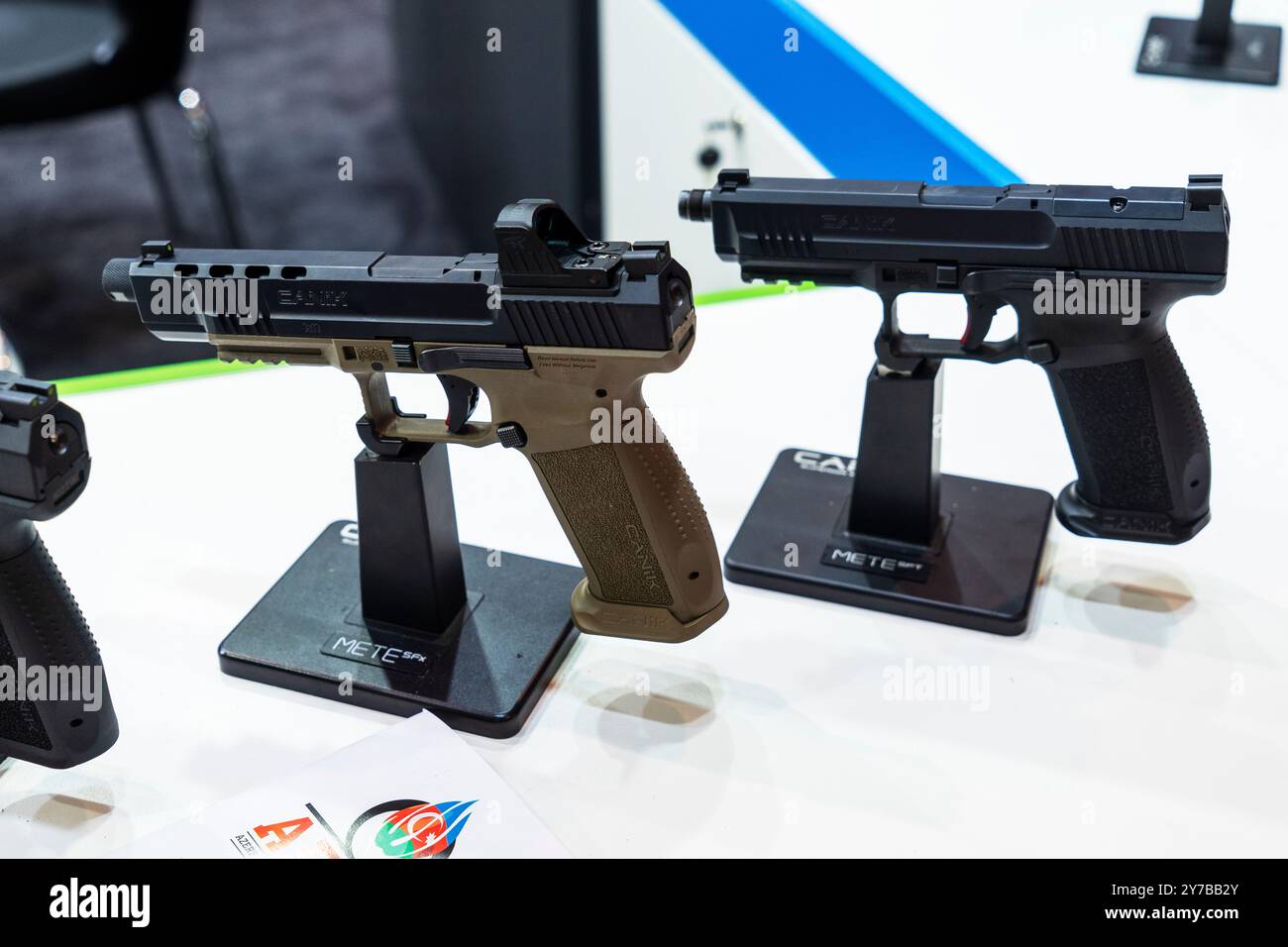 Modern military pistols, revolvers, at the exhibition, military ...