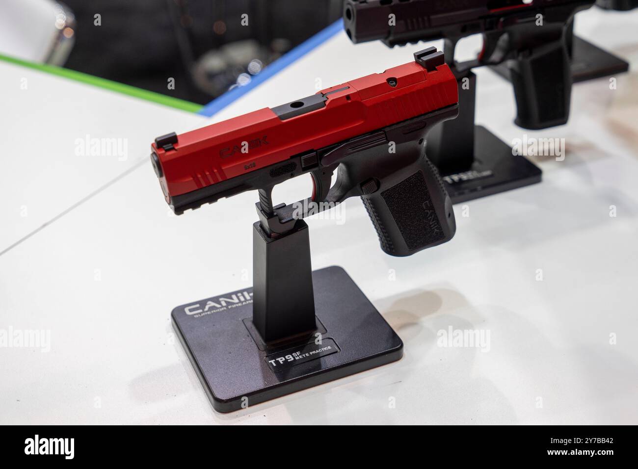 Modern military pistols, revolvers, at the exhibition, military ...