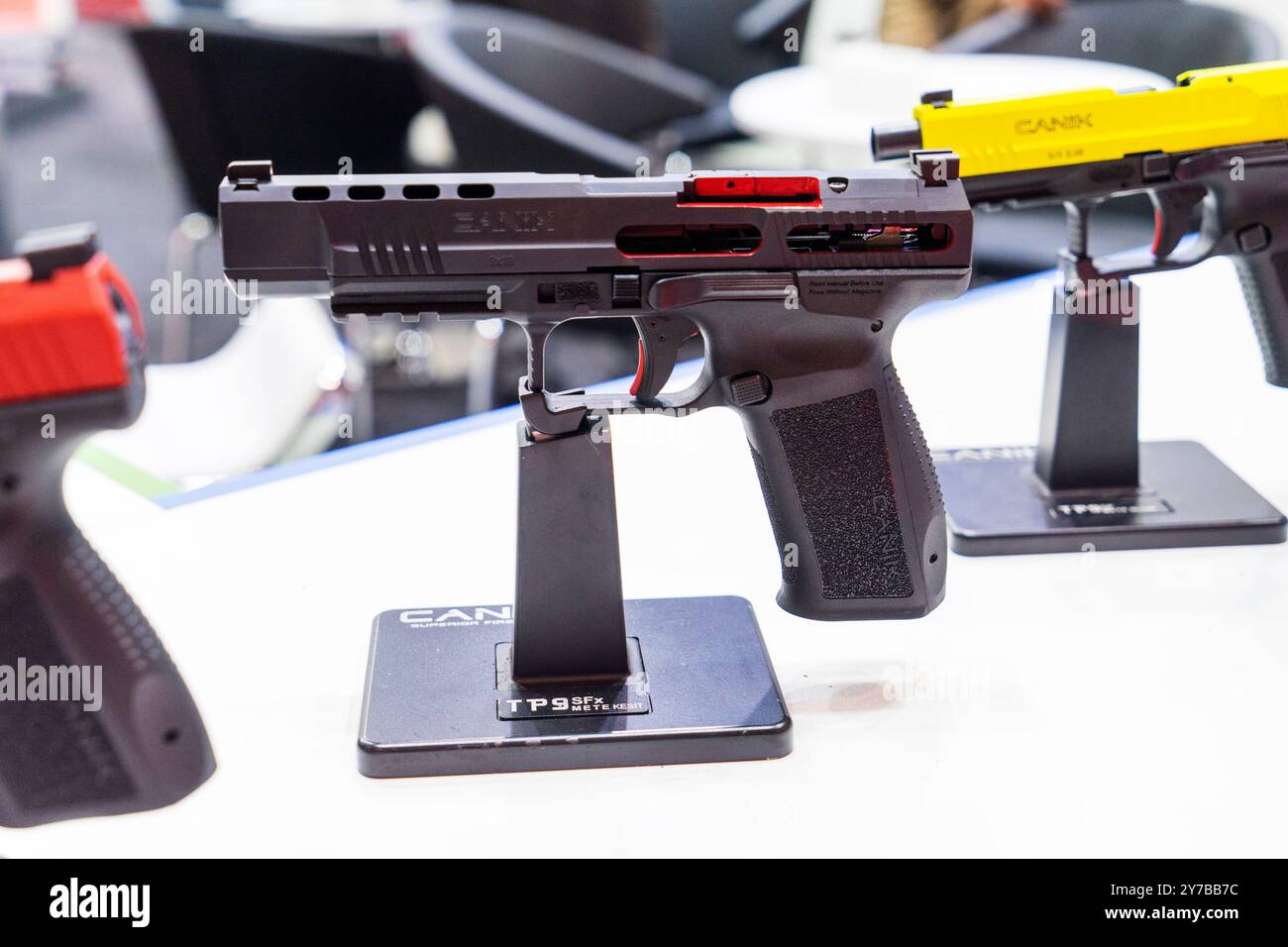 Modern military pistols, revolvers, at the exhibition, military ...