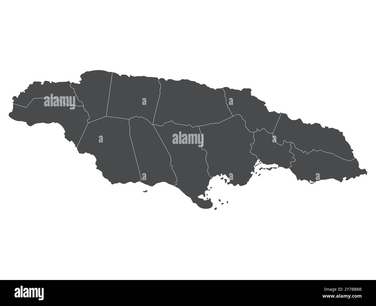 A gray vector map of Jamaica by region. Vector illustration Stock ...