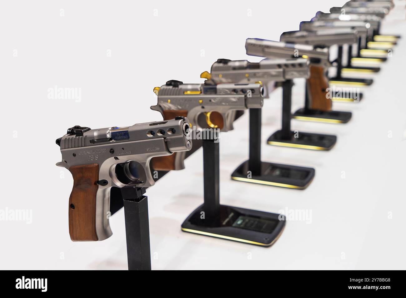 Modern military pistols, revolvers, at the exhibition, military ...