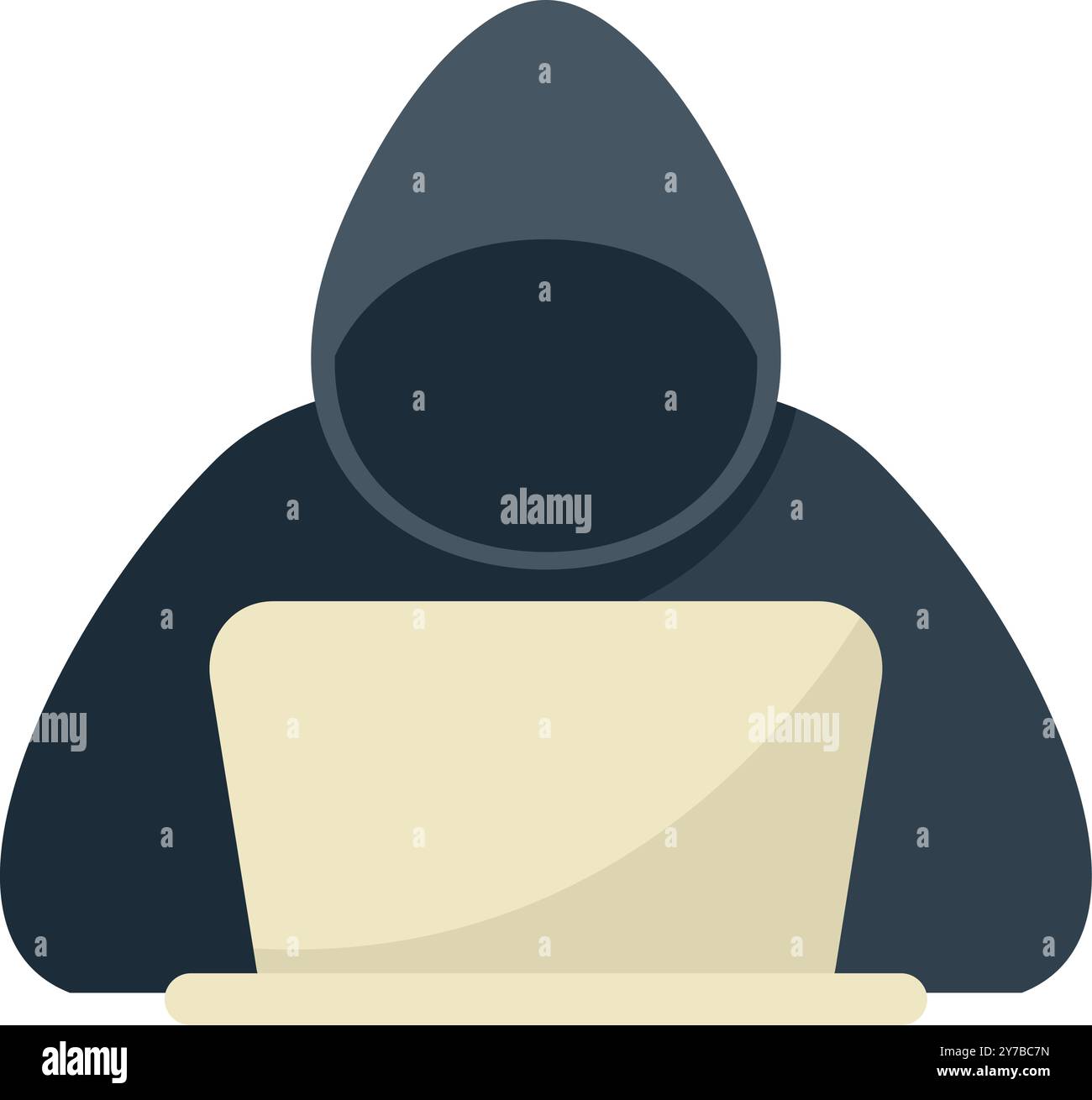 Faceless hacker avatar wearing a hoodie using a laptop, concept for cyber security, data ...