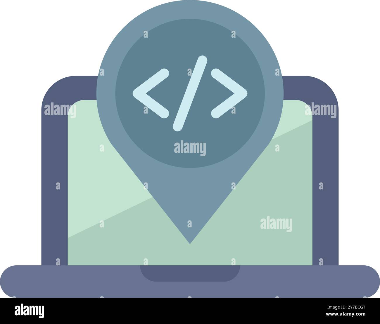 Location pin is appearing from a laptop, showing code brackets inside ...