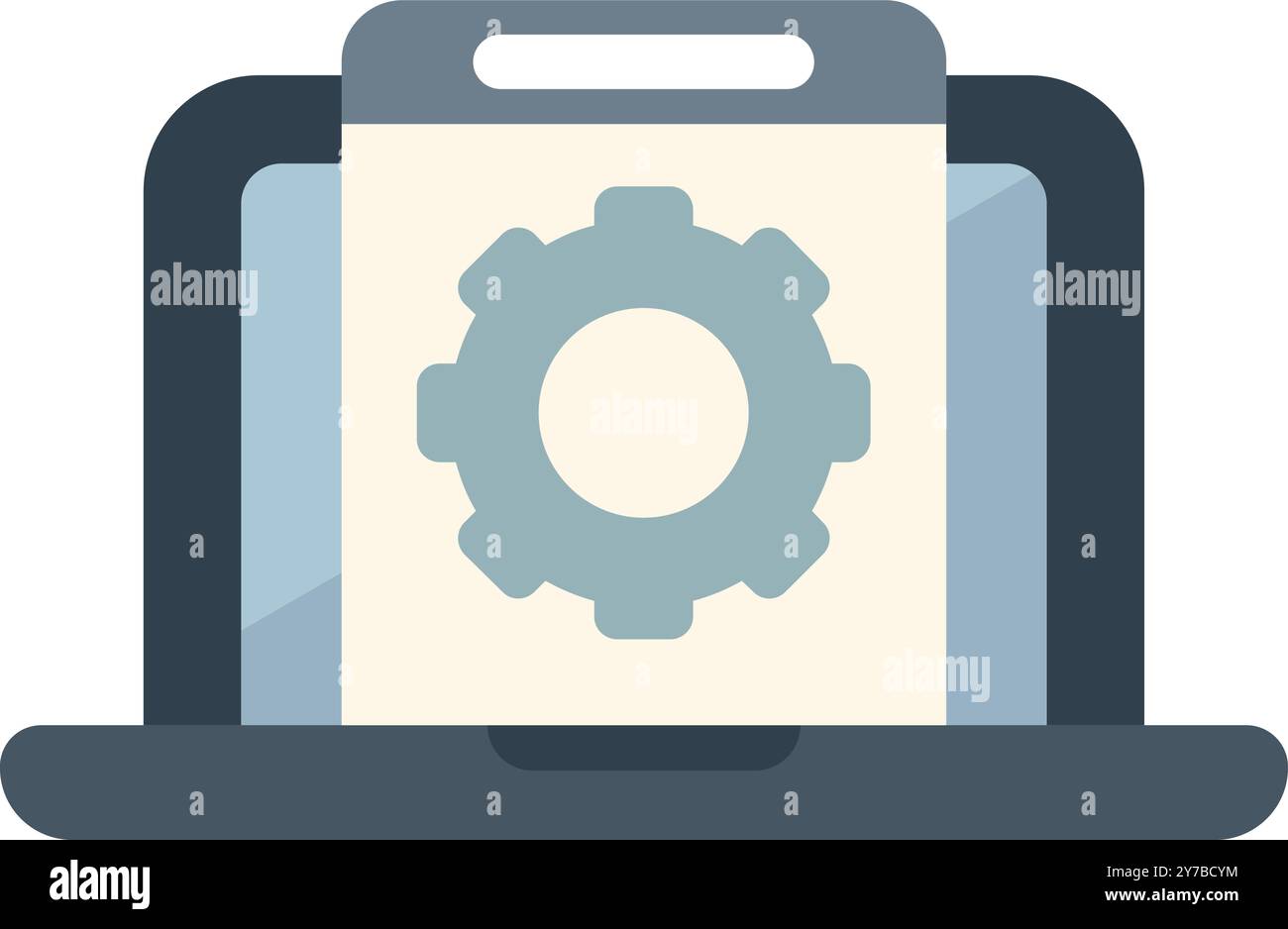 Laptop displaying web development project management software with gear ...