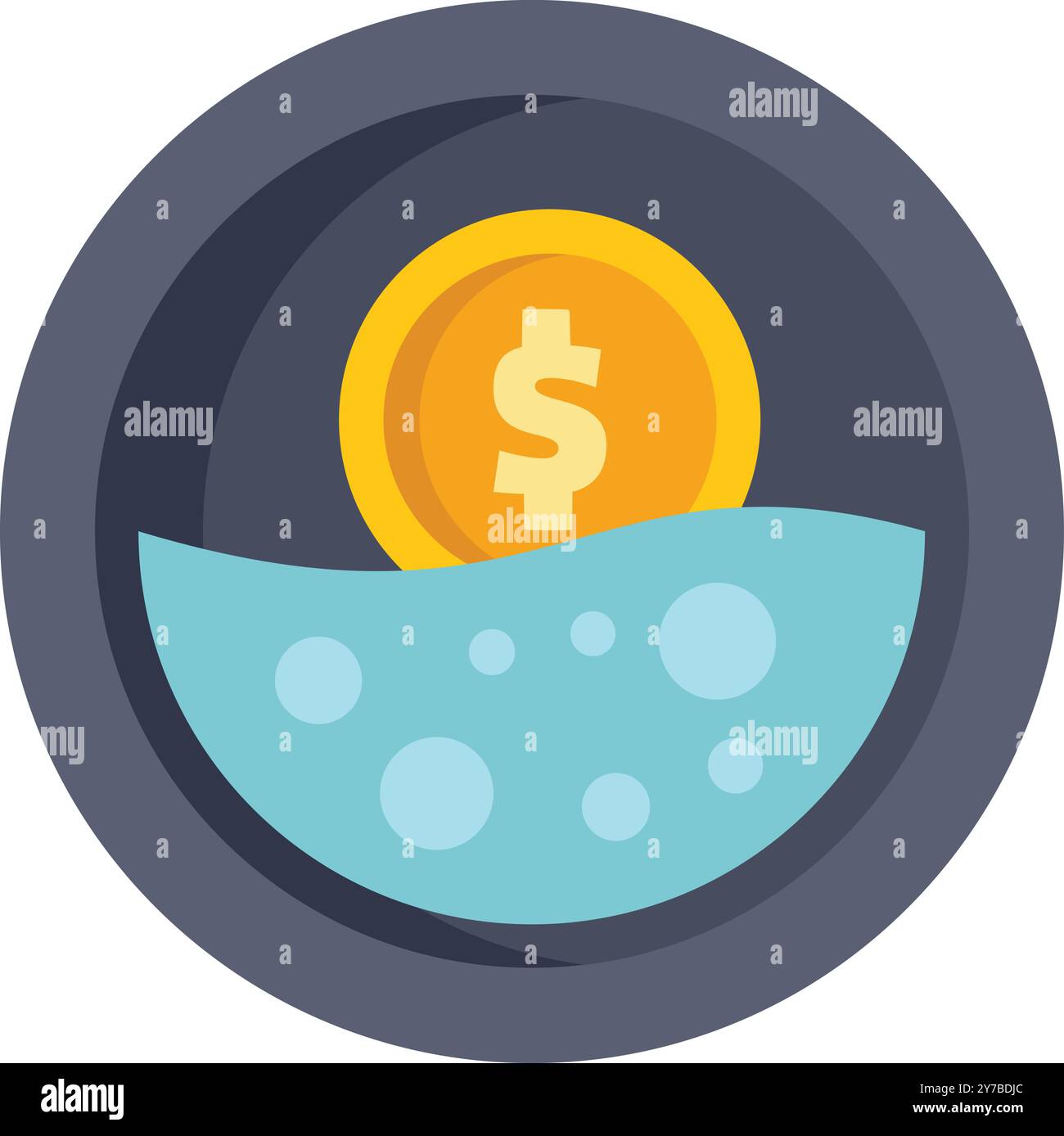 Illustration of a gold coin being washed in a washing machine ...