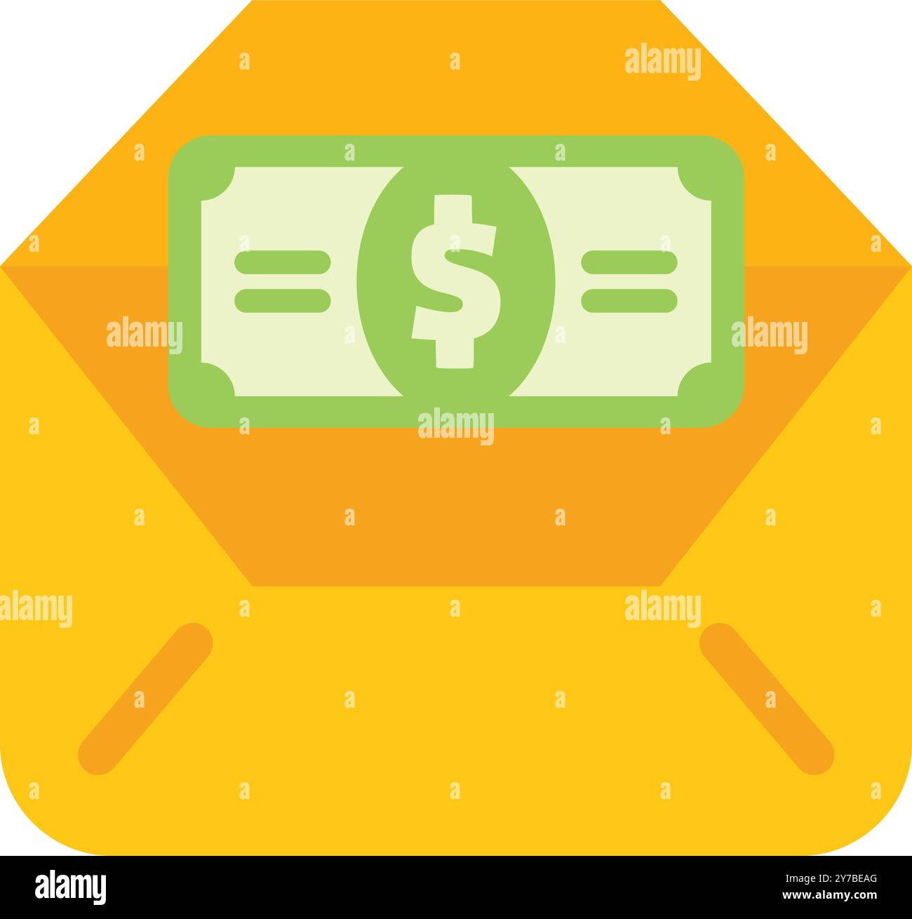 Open yellow envelope containing dollar bill representing online banking ...