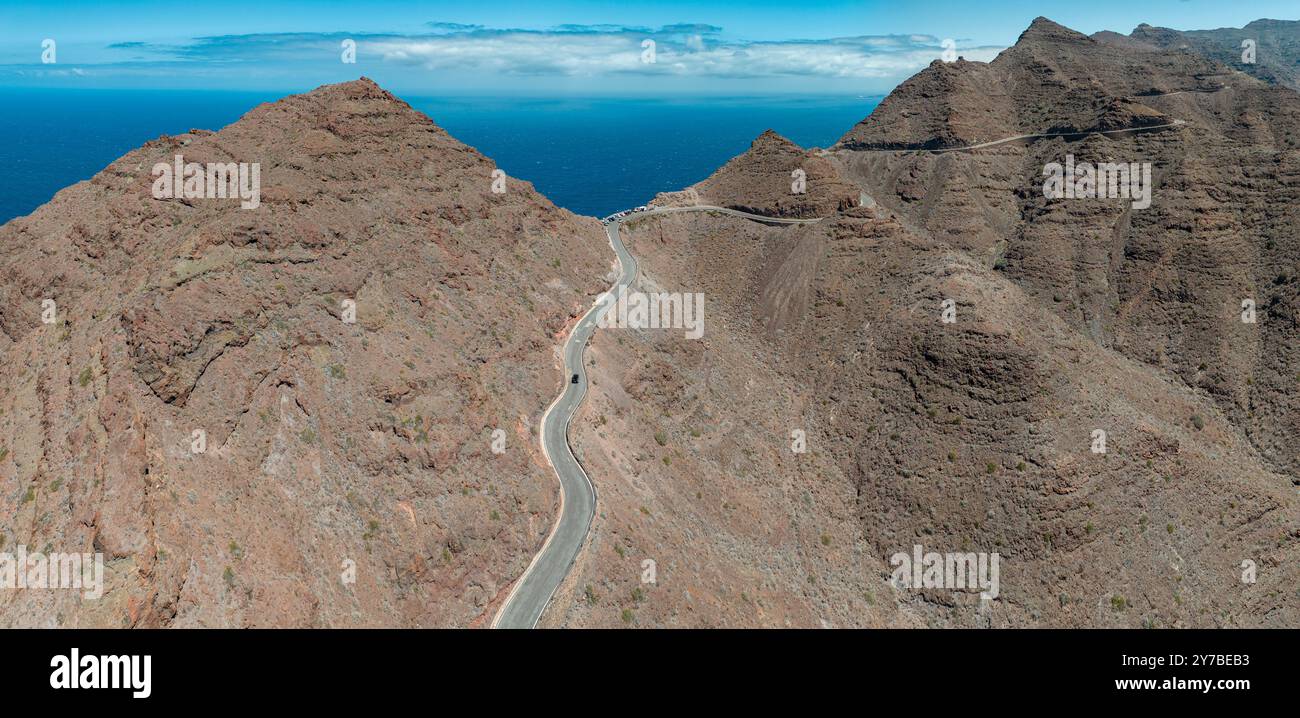 Aerial view from Mirador del Balcon, Gran Canaria. Jagged coasts and ...