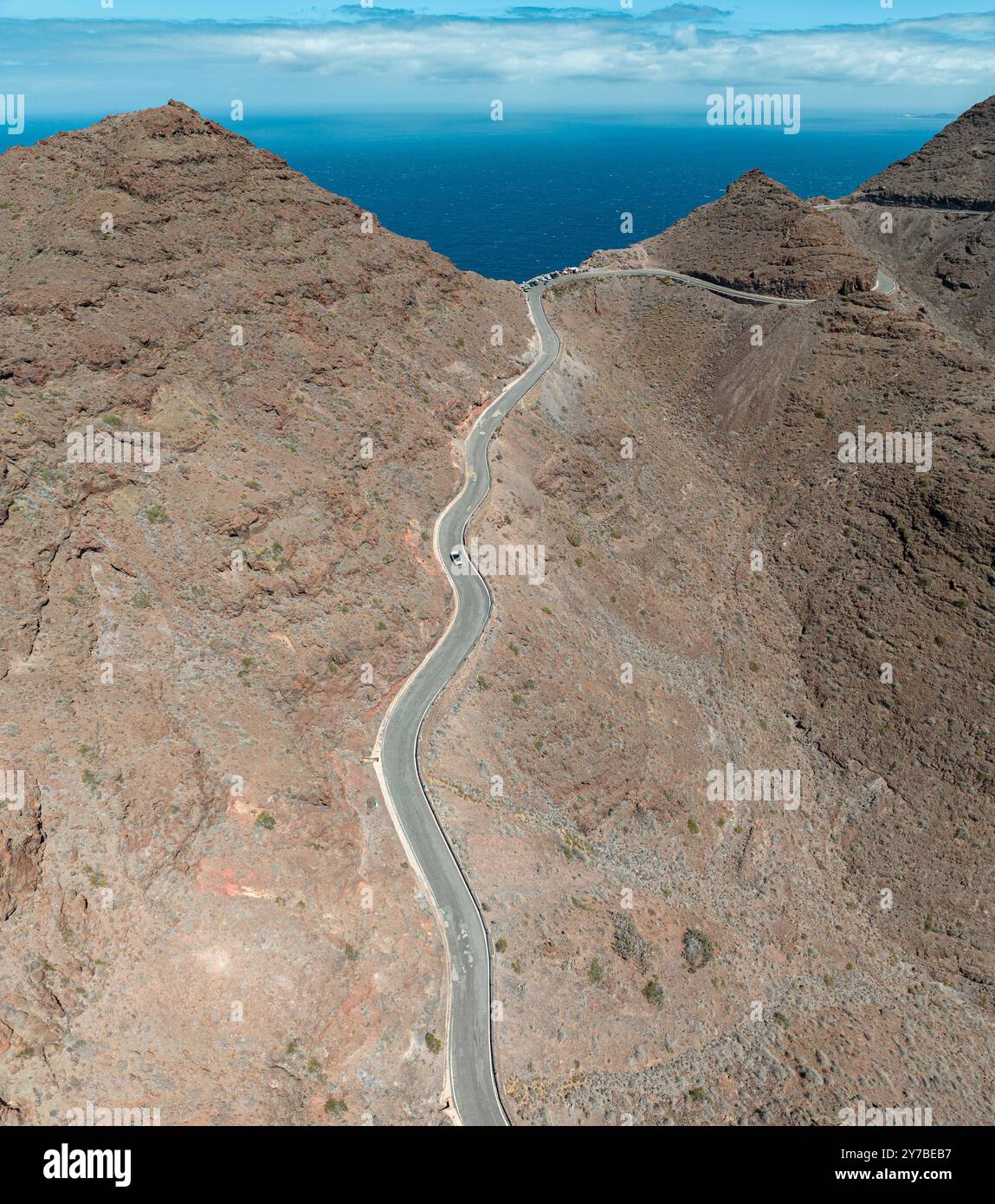Aerial view from Mirador del Balcon, Gran Canaria. Jagged coasts and ...