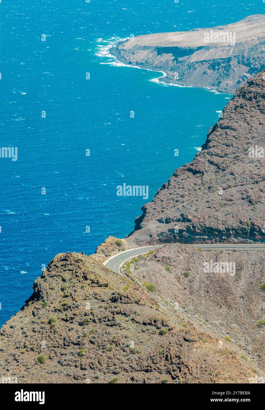 Aerial view from Mirador del Balcon, Gran Canaria. Jagged coasts and ...