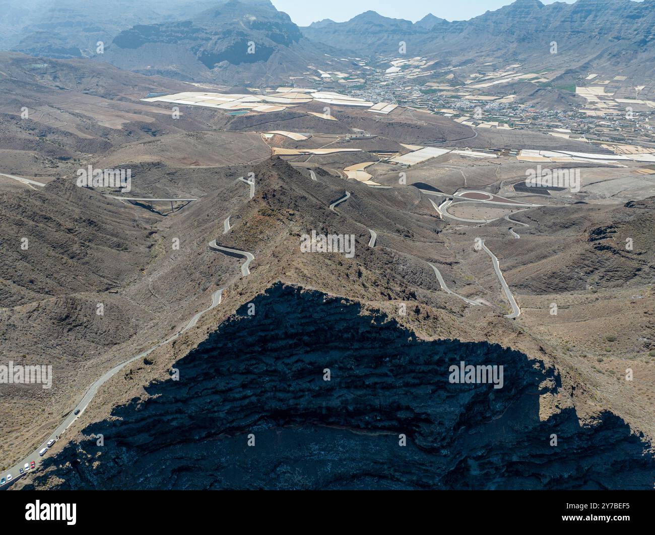 Aerial view from Mirador del Balcon, Gran Canaria. Jagged coasts and ...