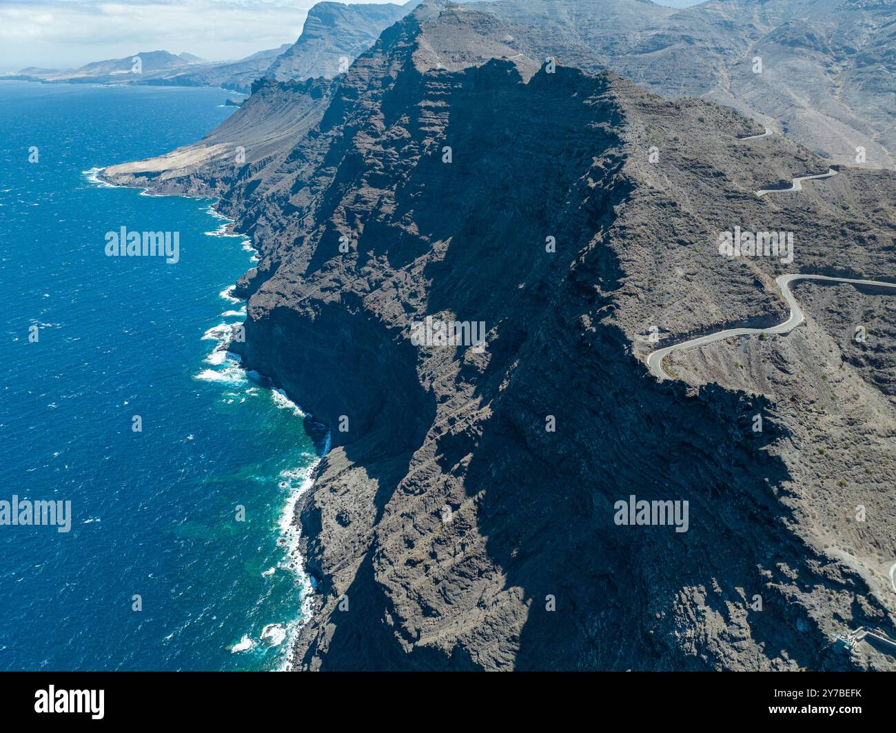 Aerial view from Mirador del Balcon, Gran Canaria. Jagged coasts and ...