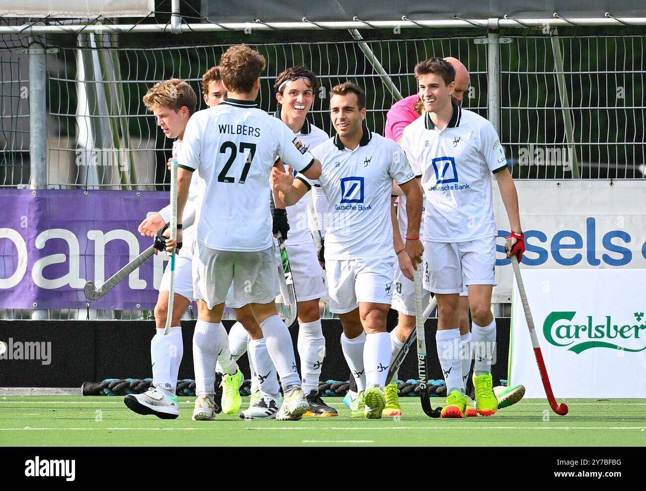 Watduck's Thomas Domene celebrates after scoring during a hockey game ...