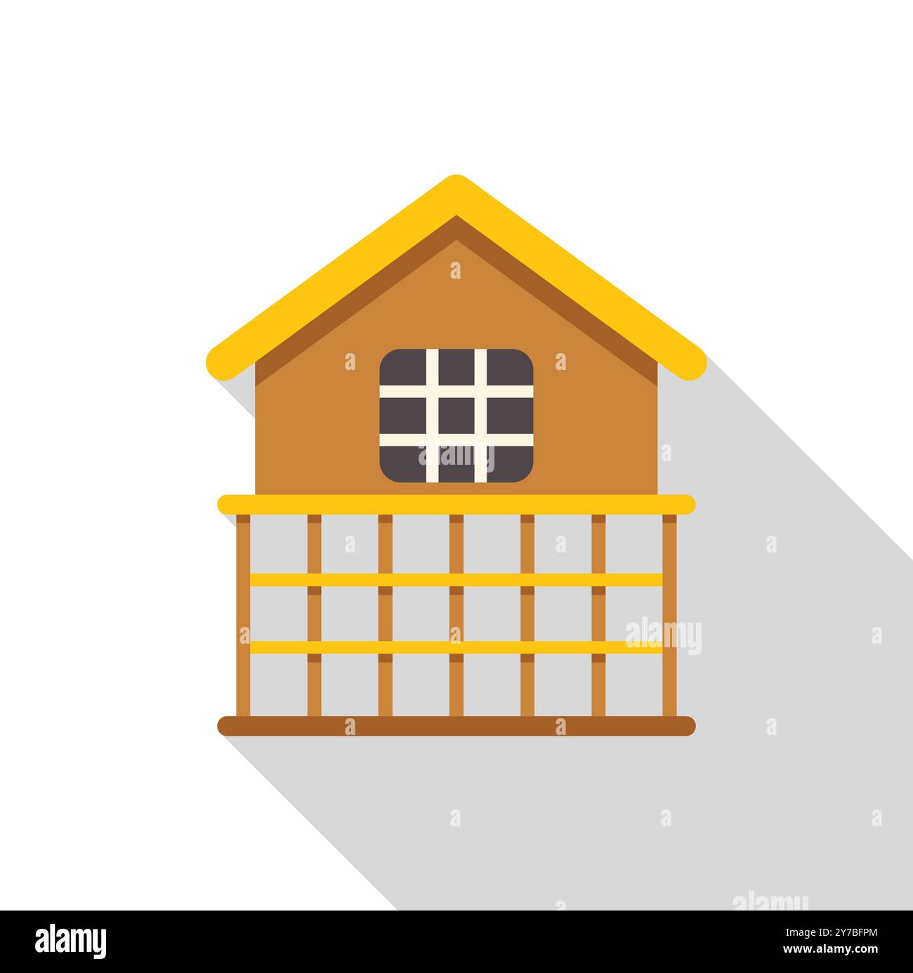 Simple icon of a wooden bungalow with terrace having yellow roof and ...