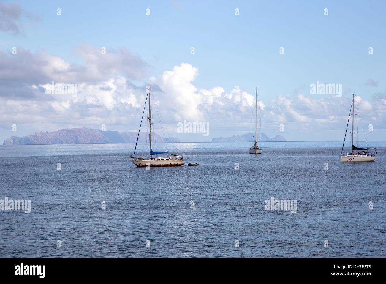 Sailing yachts anchored of the coast of Madeira at the Islands second ...