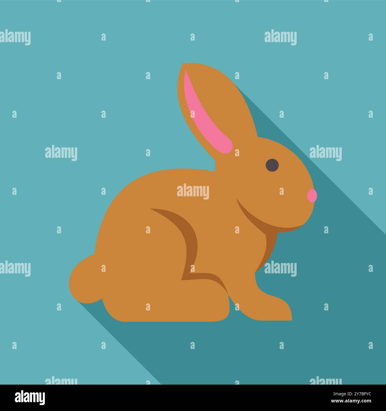 Illustration of a brown rabbit sitting with long shadow on a turquoise ...