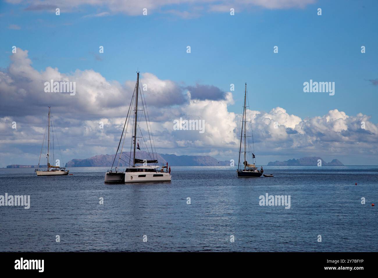 Sailing yachts anchored of the coast of Madeira at the Islands second ...