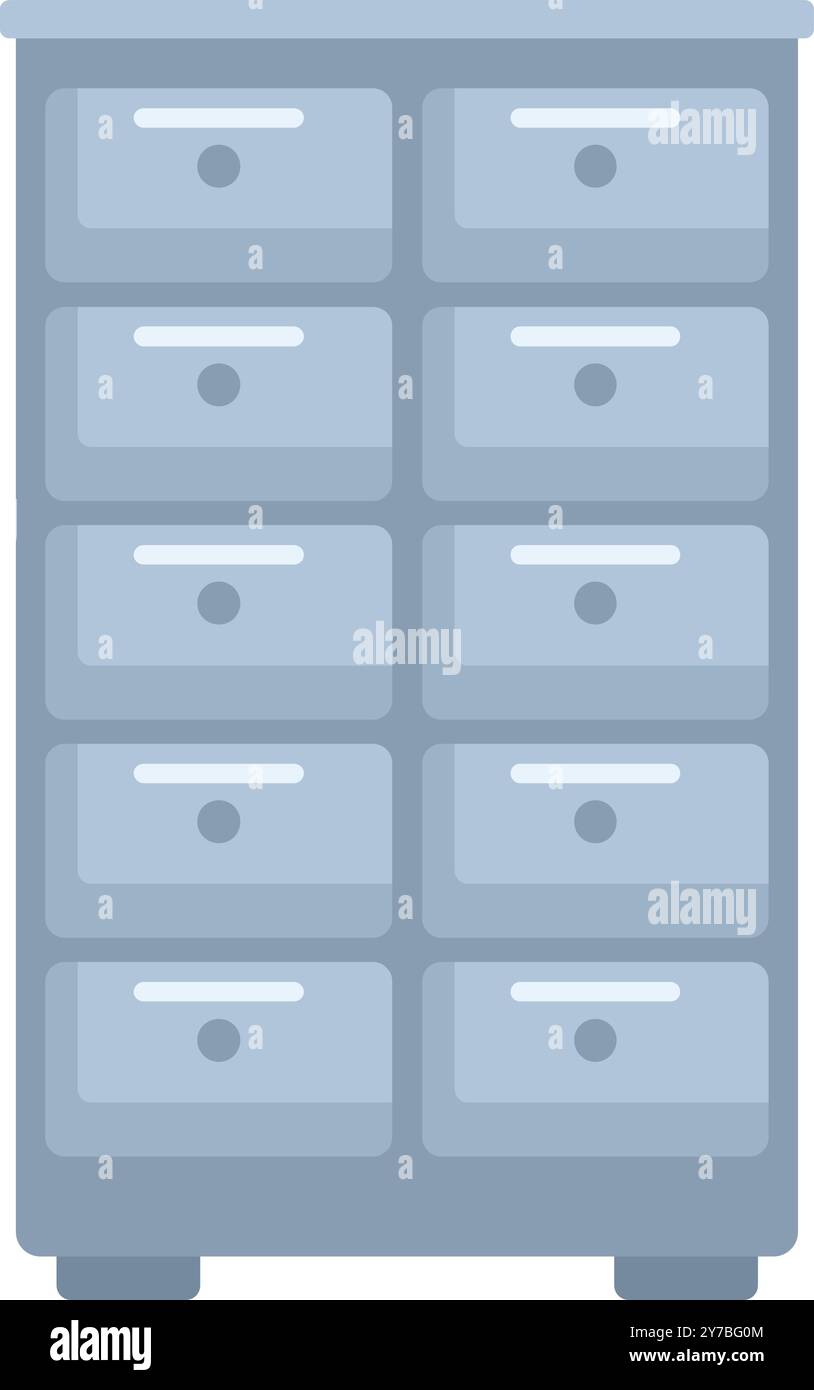 Tall metal cabinet with ten drawers standing isolated on white ...