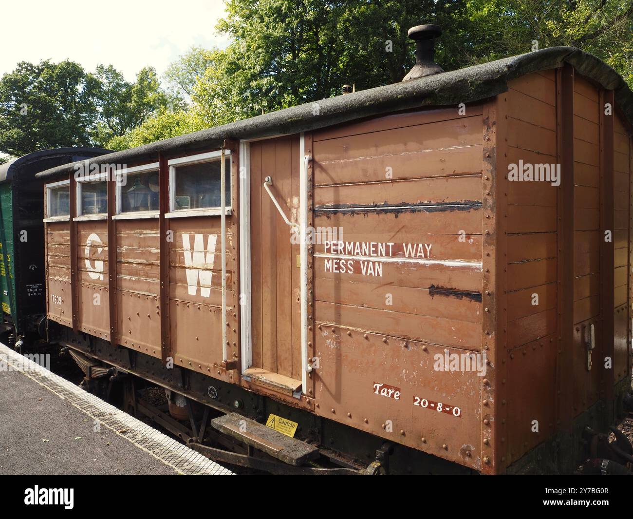 GWR mess van at Midsomer Norton Station, Somerset, operated by Somerset ...