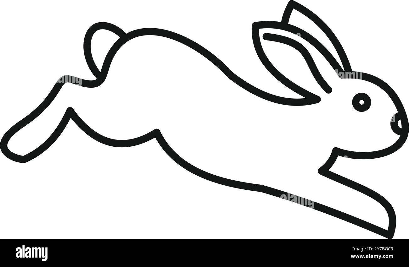 Simple illustration of a rabbit jumping, drawn with a black outline and ...