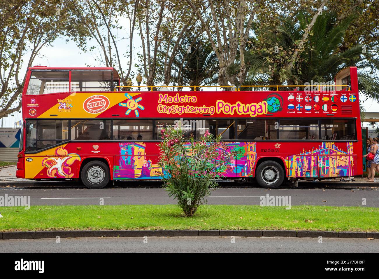 Open top sightseeing bus on the Portuguese Island of Madeira Stock ...