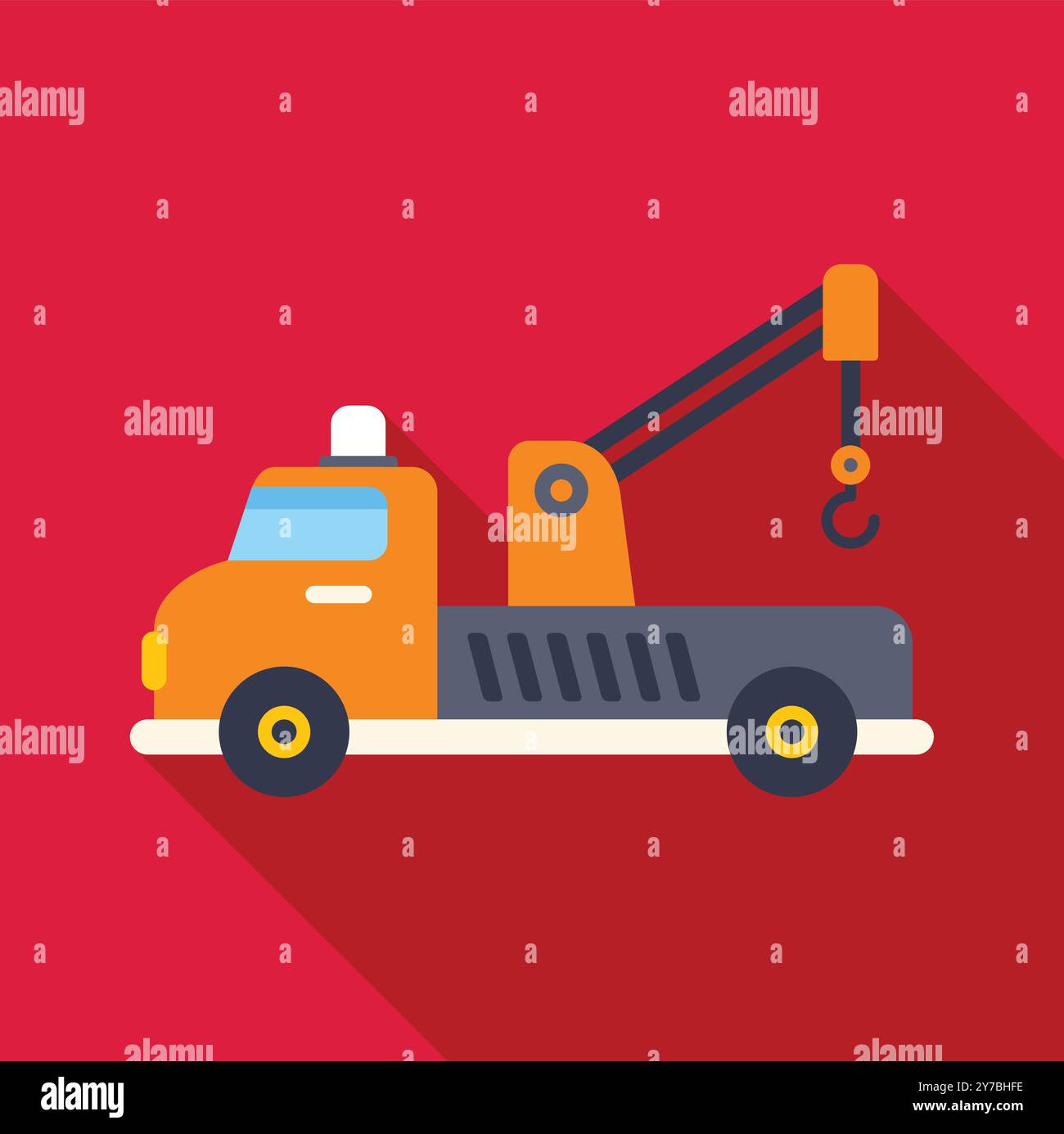 Simple vector illustration of a tow truck with a hook lifting mechanism ...