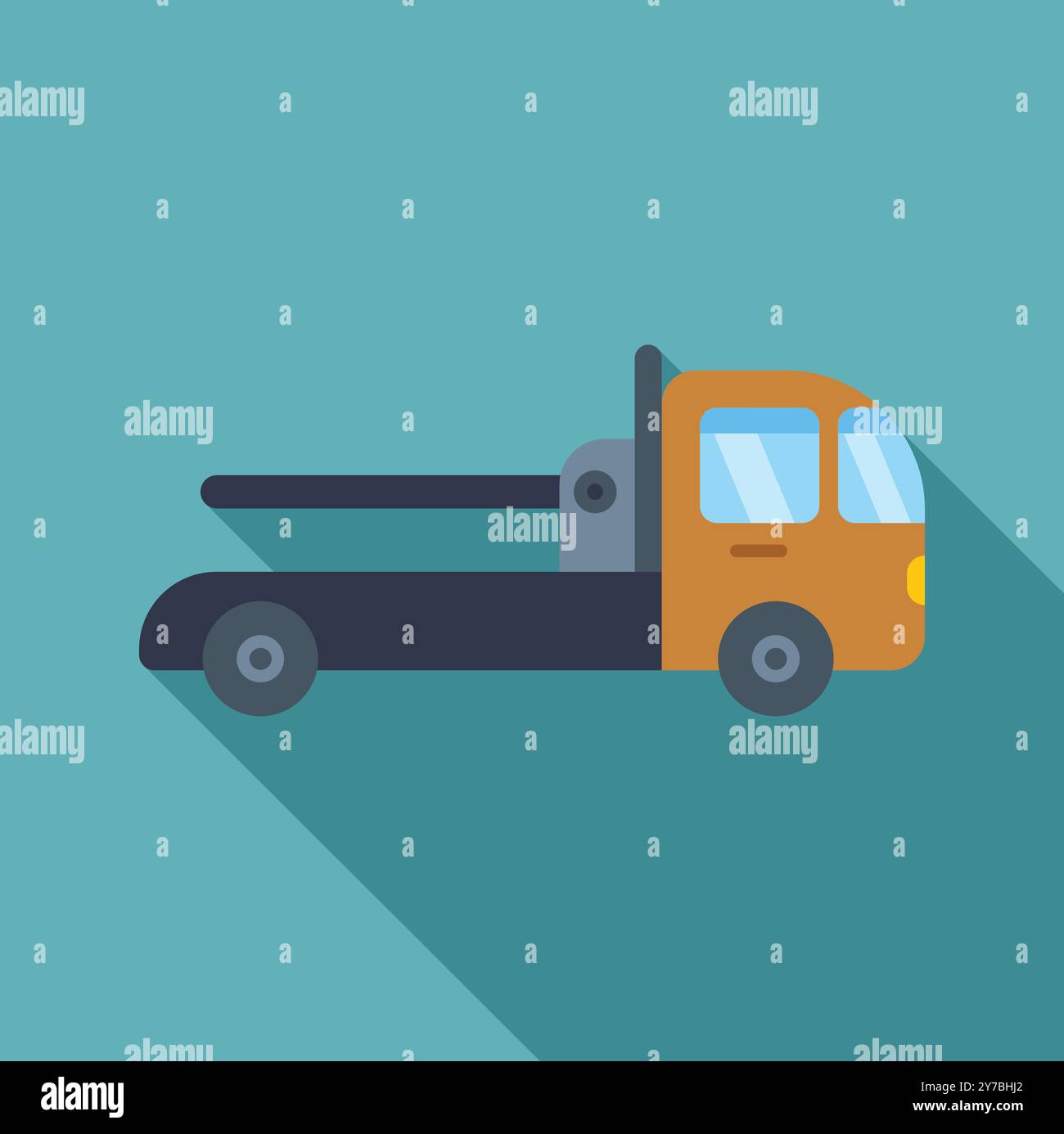 Orange tow truck with empty platform waiting to help broken or damaged ...