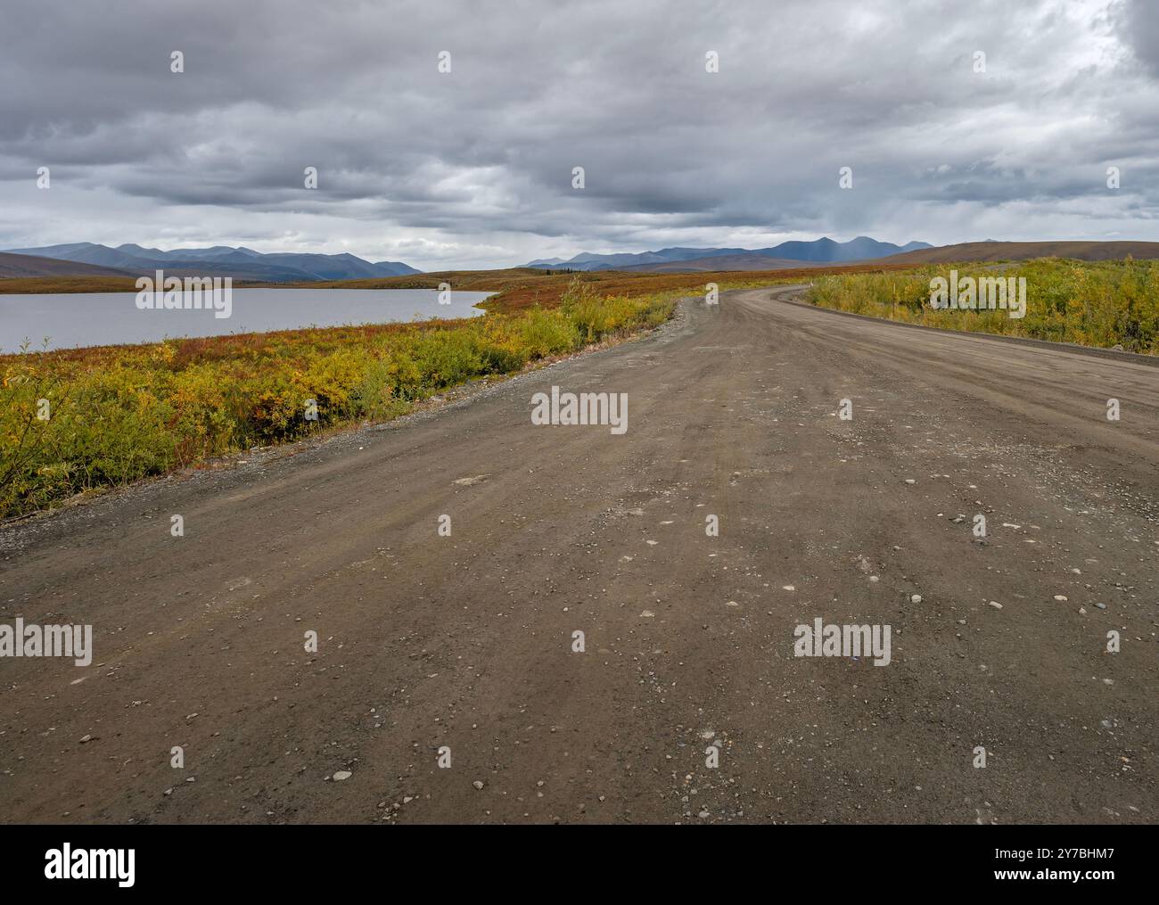 Dempster Highway at Two Moose Lake in the Ogilvie Mountains of ...