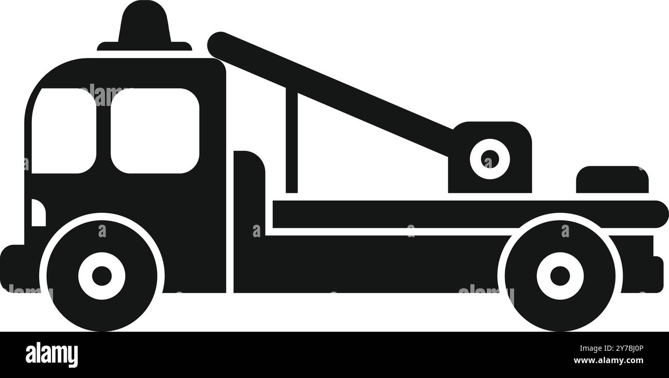 Black silhouette icon of a tow truck providing roadside assistance to a ...