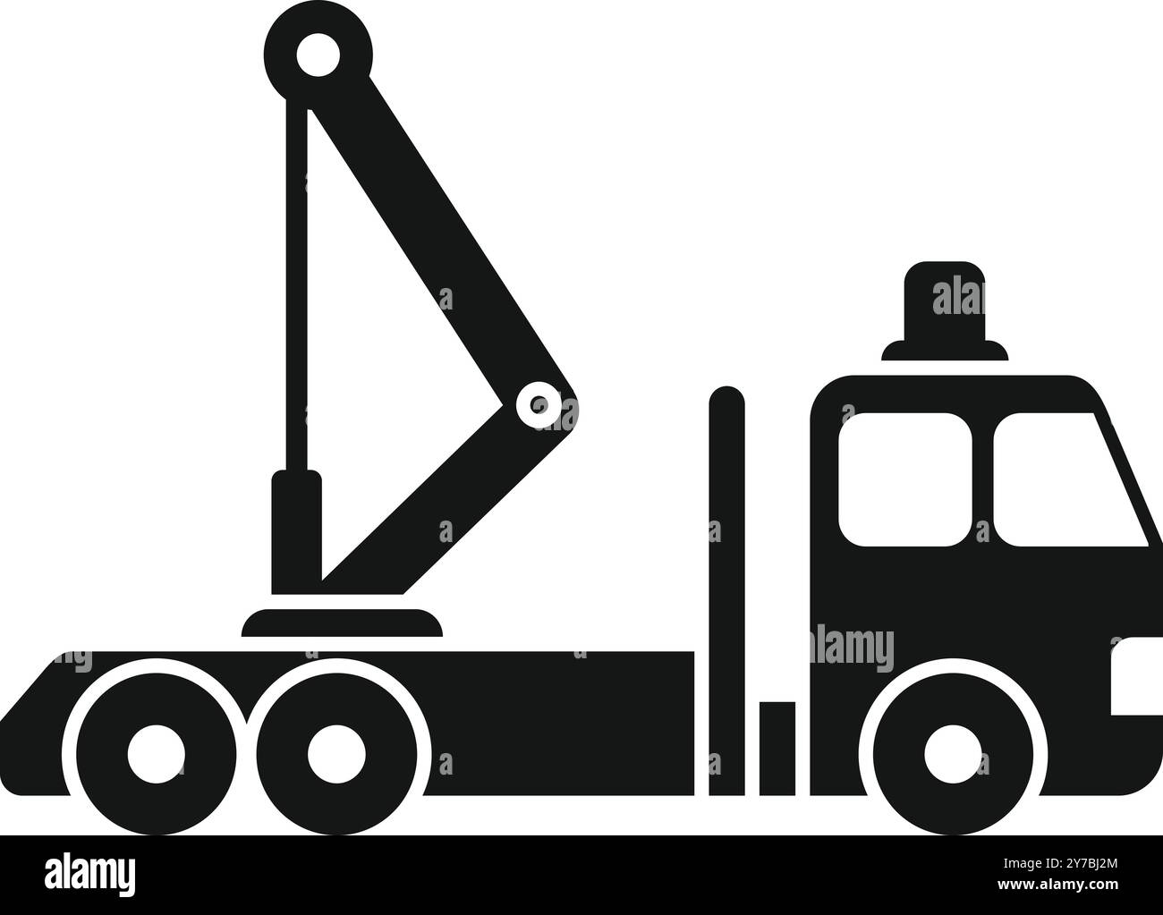 Black silhouette of a forestry truck with a log loader crane lifting ...