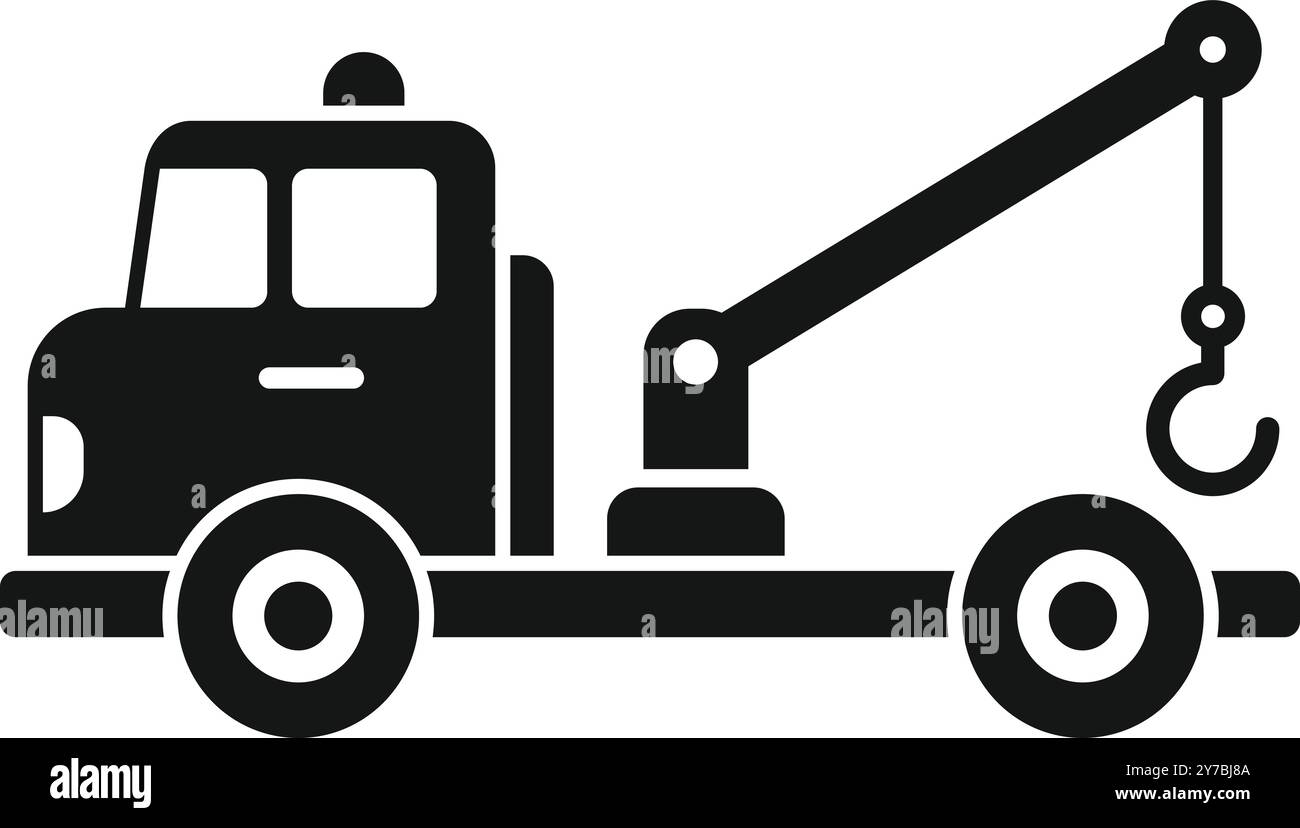 Simple black and white vector icon of a tow truck ready to assist ...