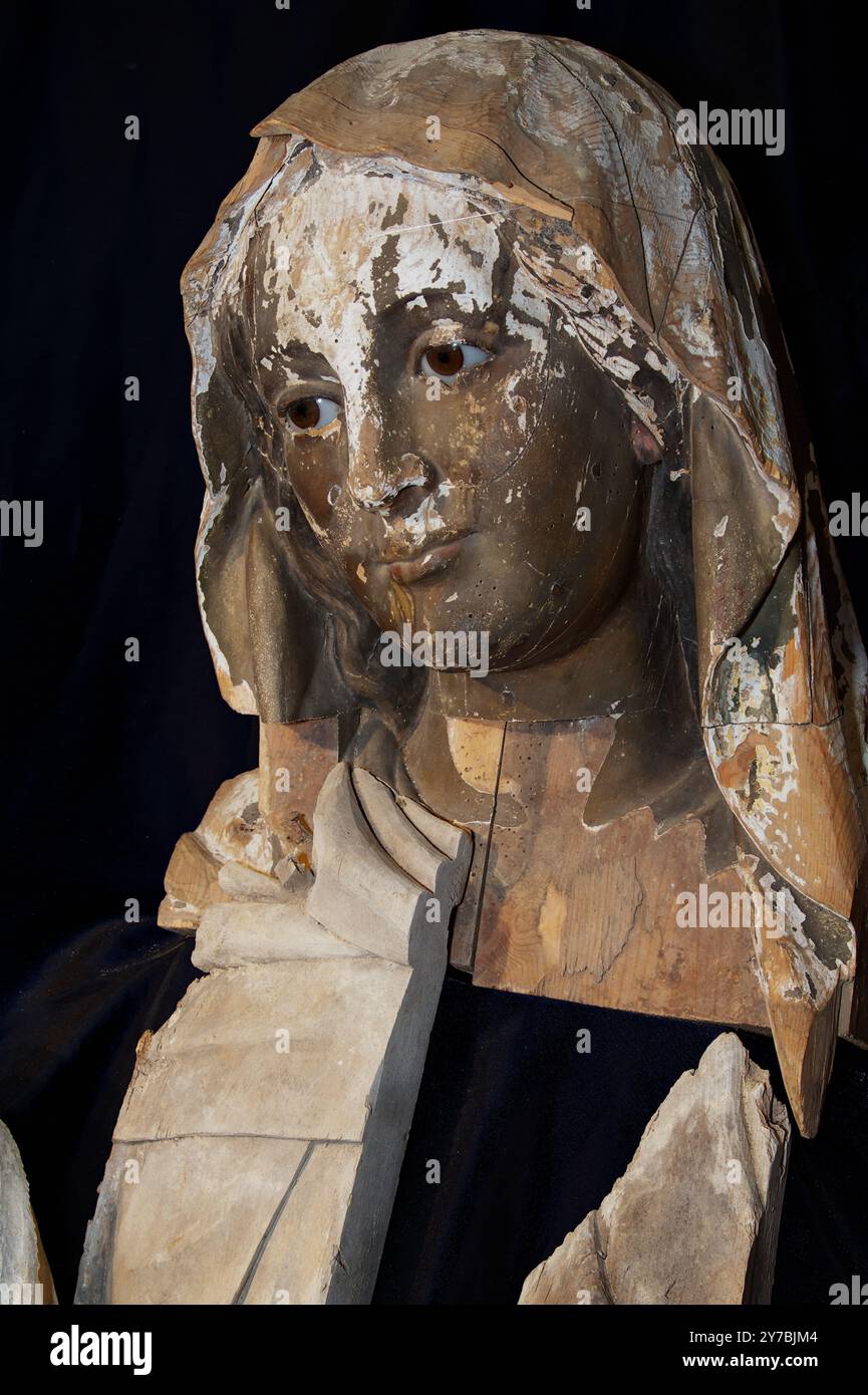 Close Up Of The Carved Wooden Head Of The Fire Damaged Blessed Virgin ...