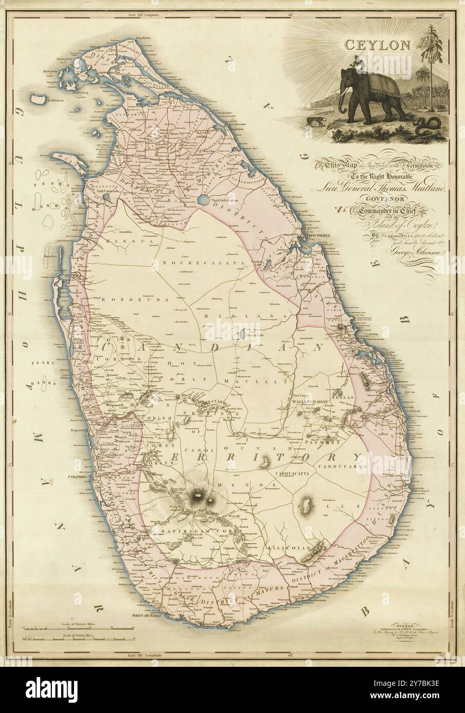 Vintage pictorial map of Ceylon, now Sri Lanka, published by W. Faden ...