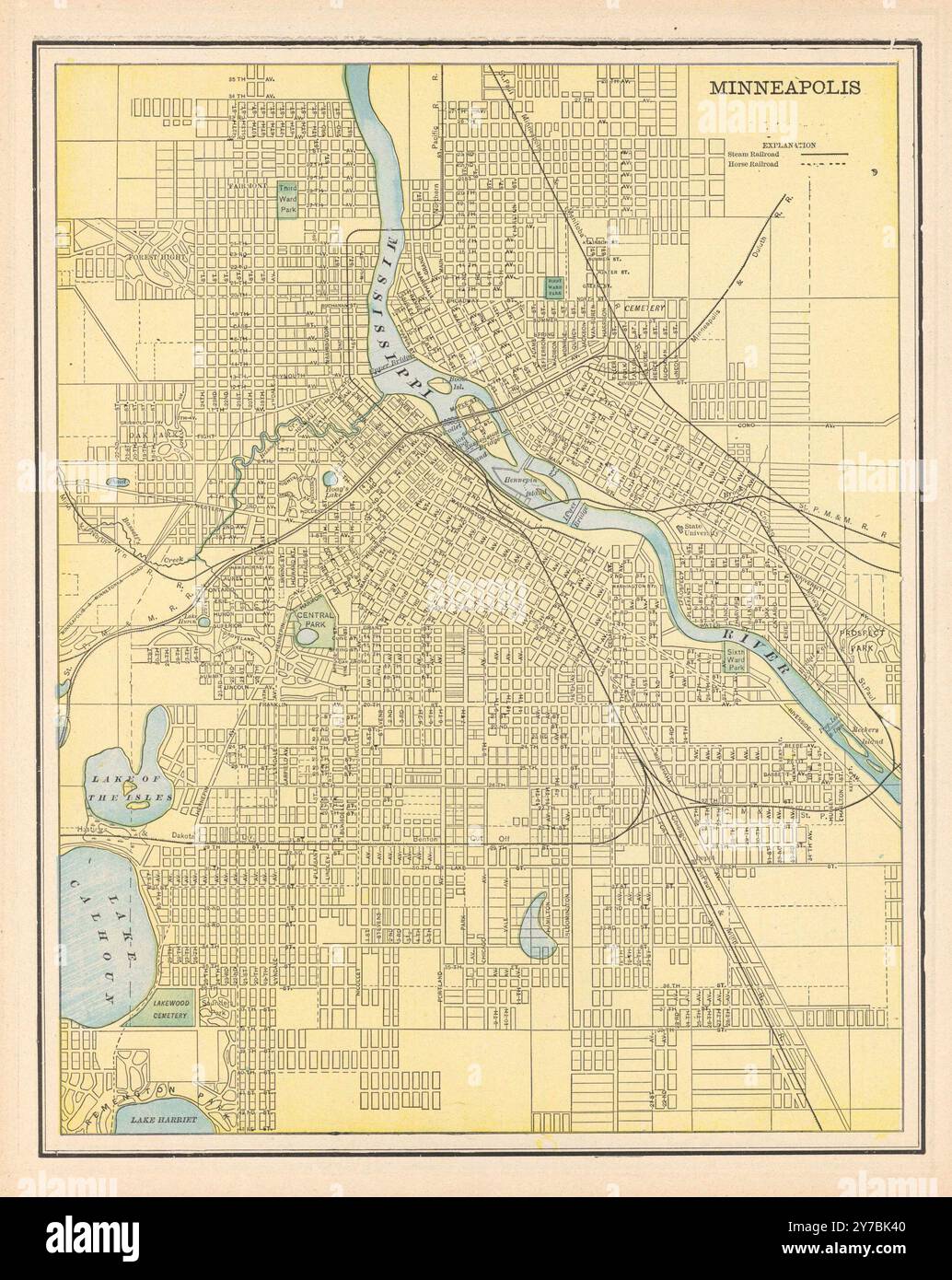 Vintage Plan map of Minneapolis, with Grid street design. 1886 Stock ...