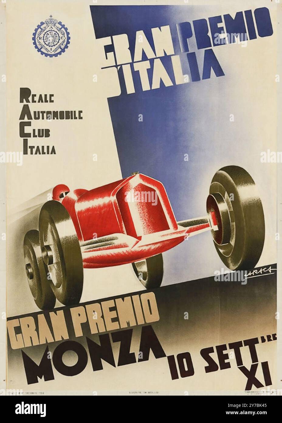 Vintage Sports Poster: The Monza Grand Prix of Italy, with race car ...
