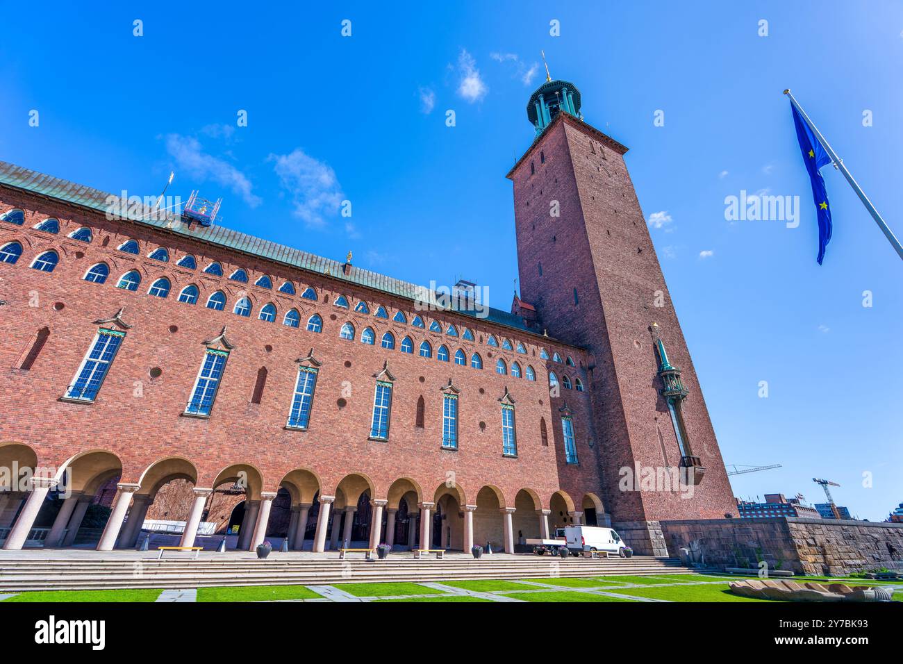 Stunning view of Stockholm City Hall, known for its iconic red brick ...