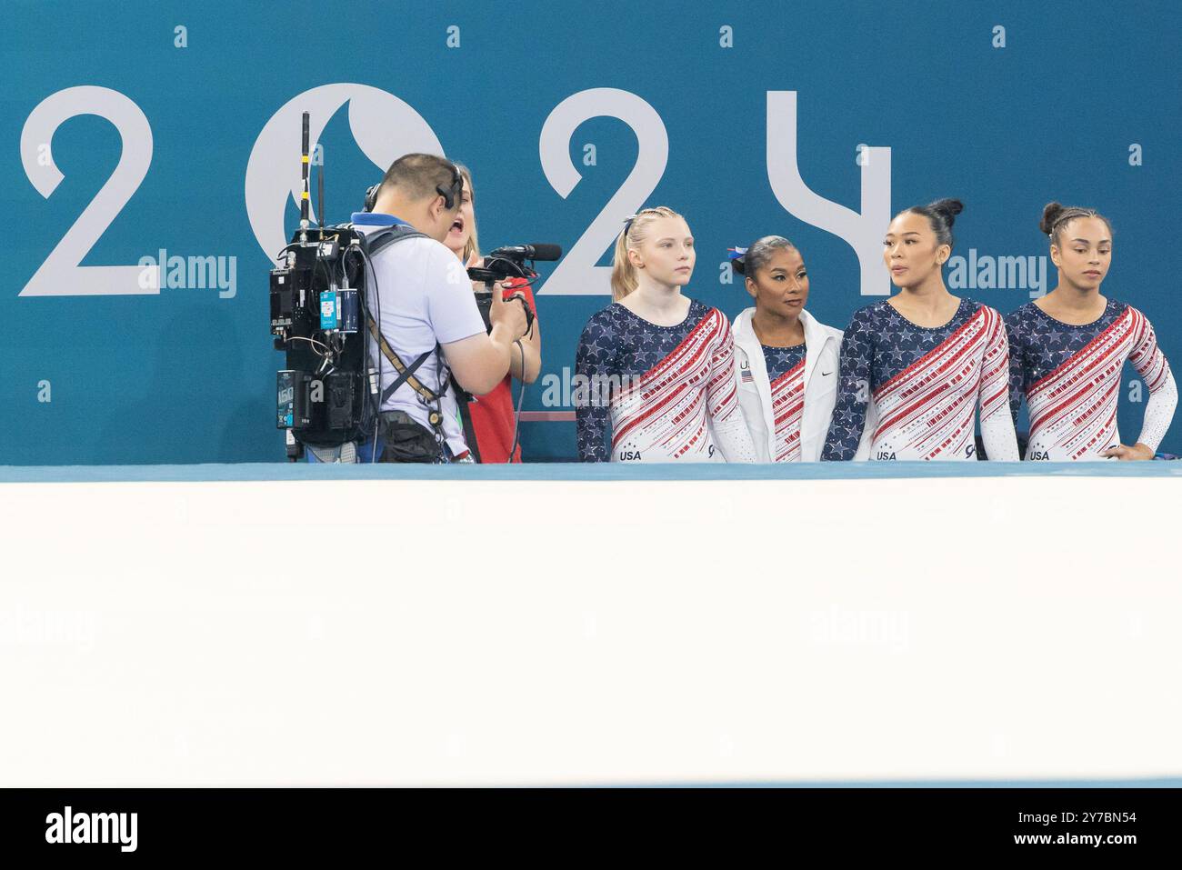 Paris, France. 30th July, 2024. Jade Carey, Jordan Chiles, Sunisa Lee ...