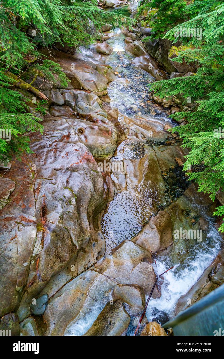 Water rushes past rocks in Denny Creek in Washington State Stock Photo ...